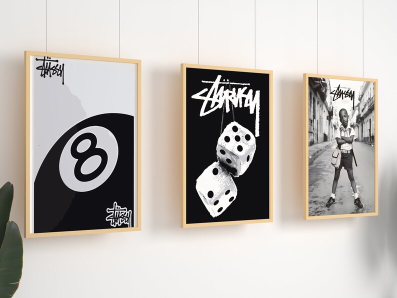Stüssy Wall Art 3er Set Digital, Schwarzweiß Poster Set zum ausdrucken ...