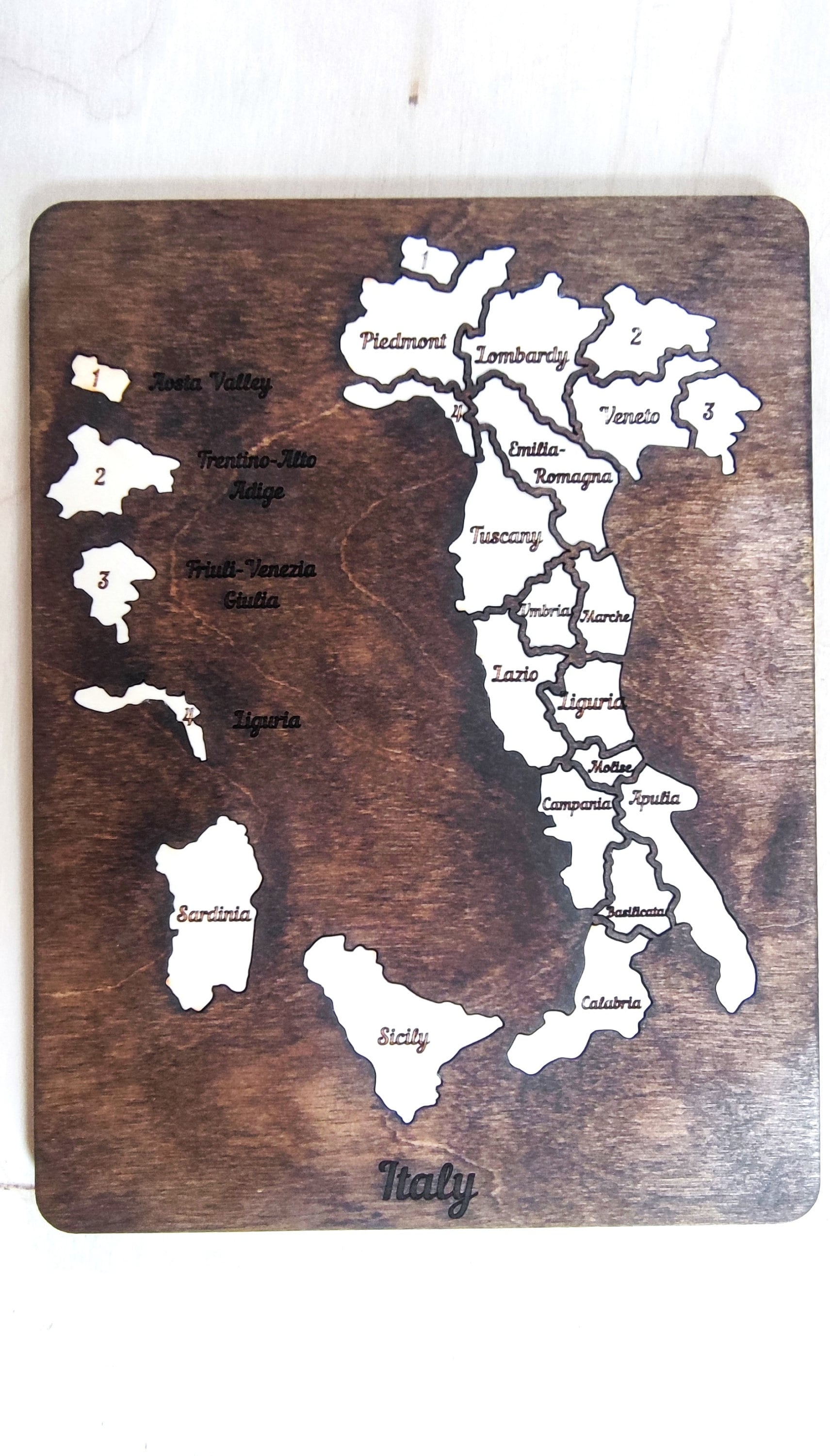 Italy Map, Italy Wooden Map Puzzle, Laser Cut Puzzle, Wooden Toy Puzzle ...