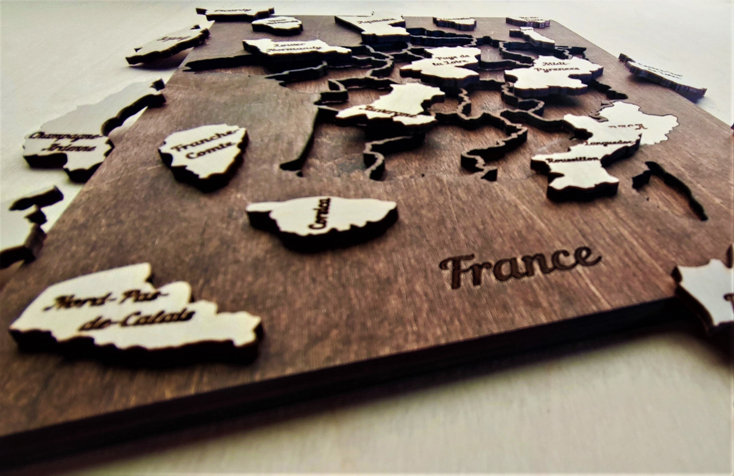 France Map, France Wooden Map Puzzle, Laser Cut Puzzle, Wooden Toy ...