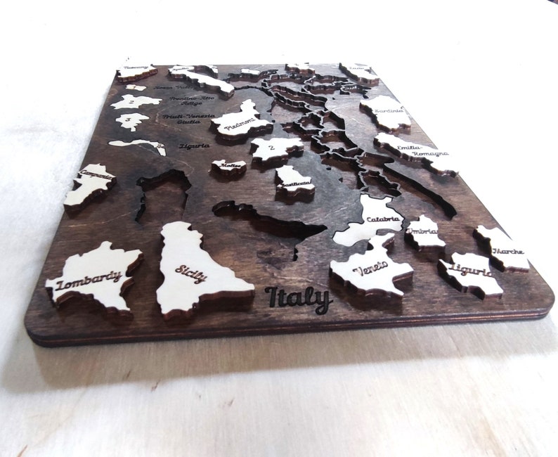 Italy Map, Italy Wooden Map Puzzle, Laser Cut Puzzle, Wooden Toy Puzzle ...