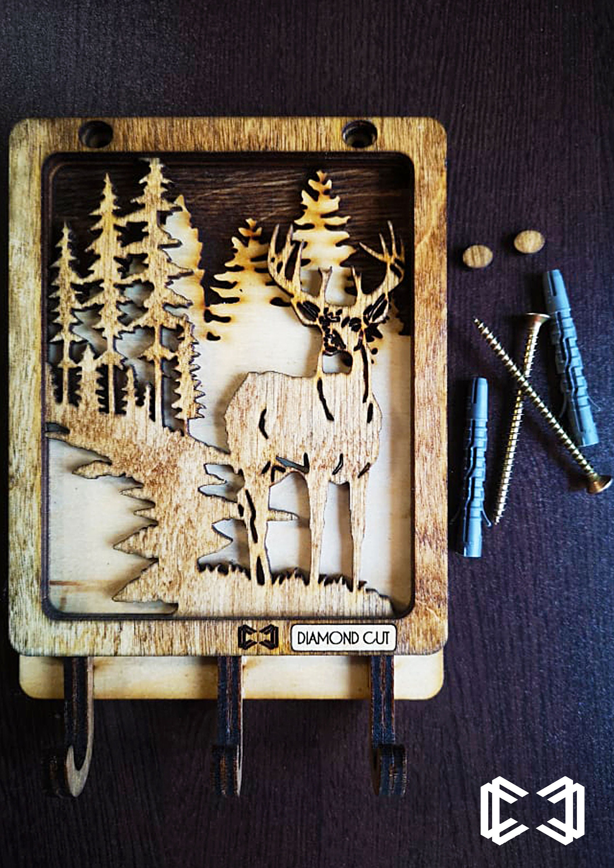 Home Key Holder Forest Deer Laser Cut Files, Vector File, Key Hanger ...