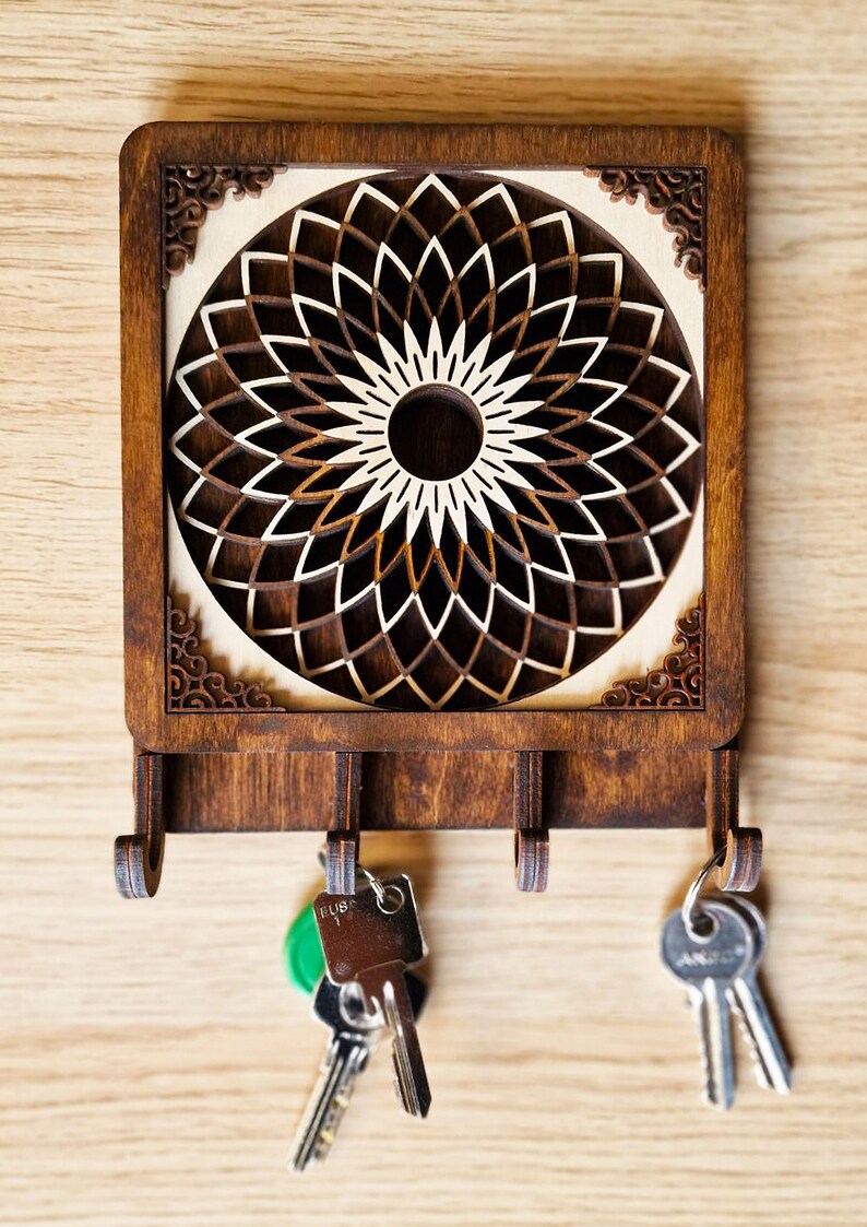 Home Key Holder Mandala Laser Cut Files, Vector File, Key Hanger DXF ...