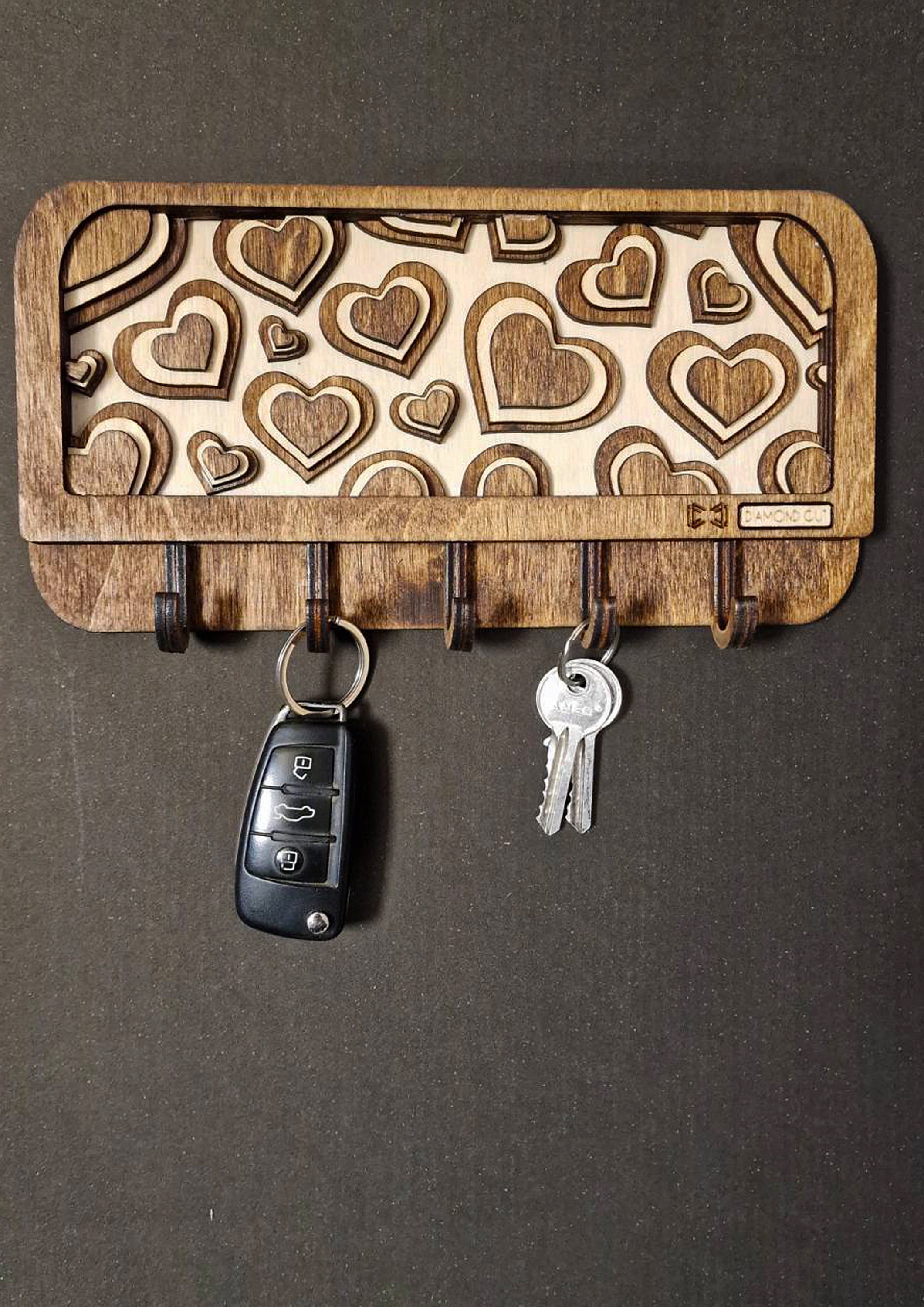 Home Key Holder Hearts Laser Cut Files, Vector File, Key Hanger DXF, AI ...