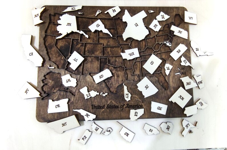 United States Map, United States Wooden Map Puzzle, Laser Cut Puzzle ...
