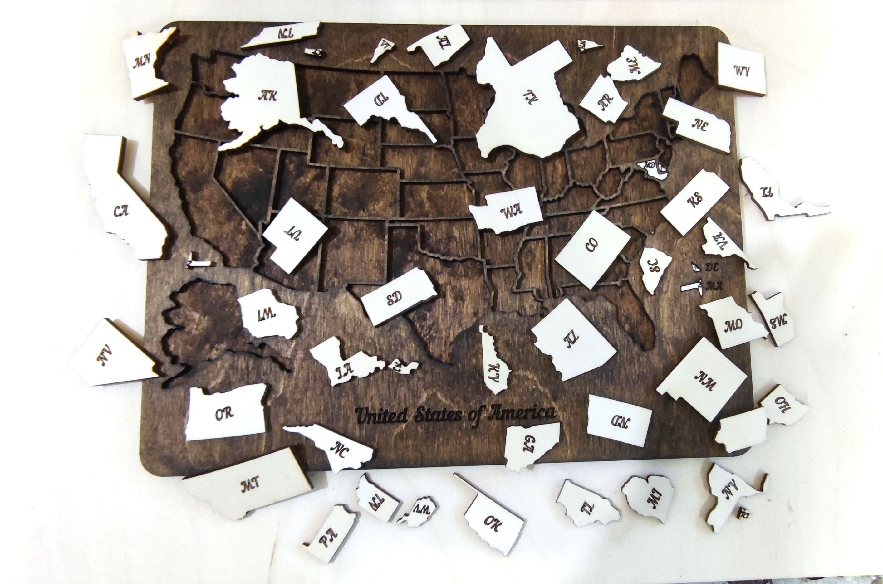 United States Map, United States Wooden Map Puzzle, Laser Cut Puzzle ...