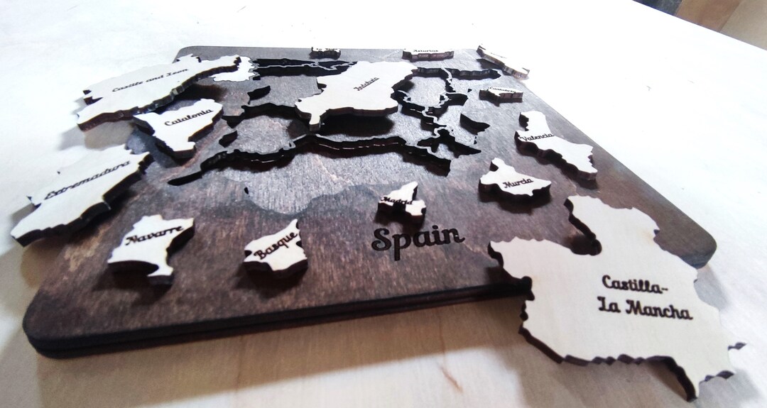 Spain Map, Spain Wooden Map Puzzle, Laser Cut Puzzle, Wooden Toy Puzzle ...