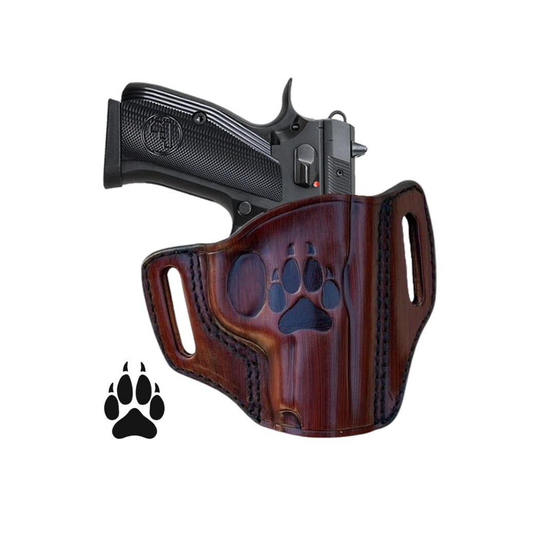 Leather OWB Pancake Holster With Open Top Fits CZ 75, SP01, P01, P07 ...