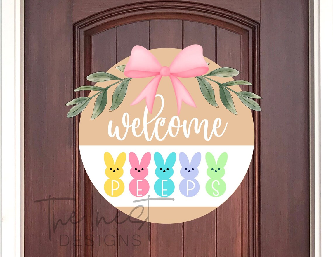 Welcome Peeps Easter Door Hanger SVG for Cricut Spring Wood - Etsy