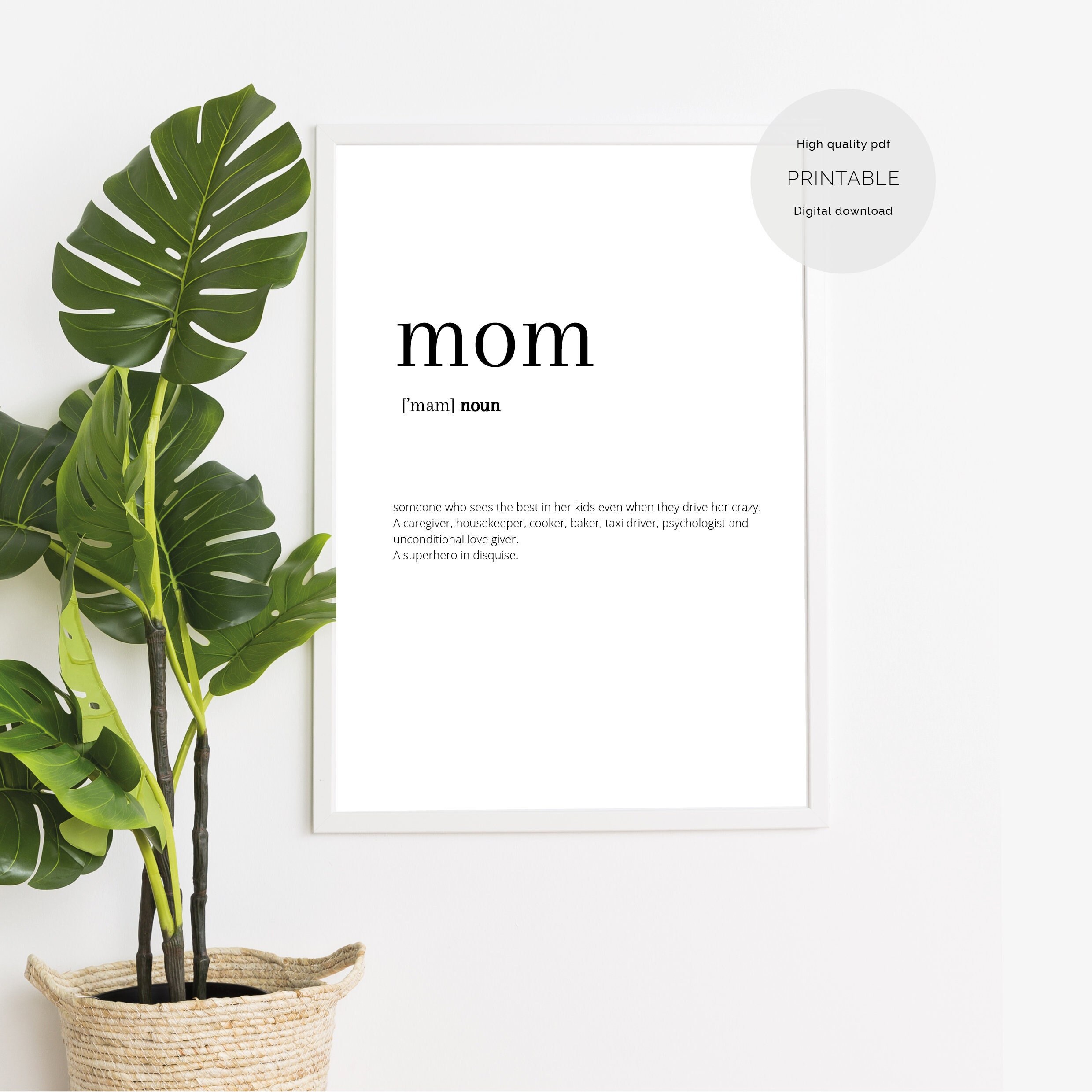Mom Definition Poster Digital Wall Art Gift Idea for She/her Unique ...