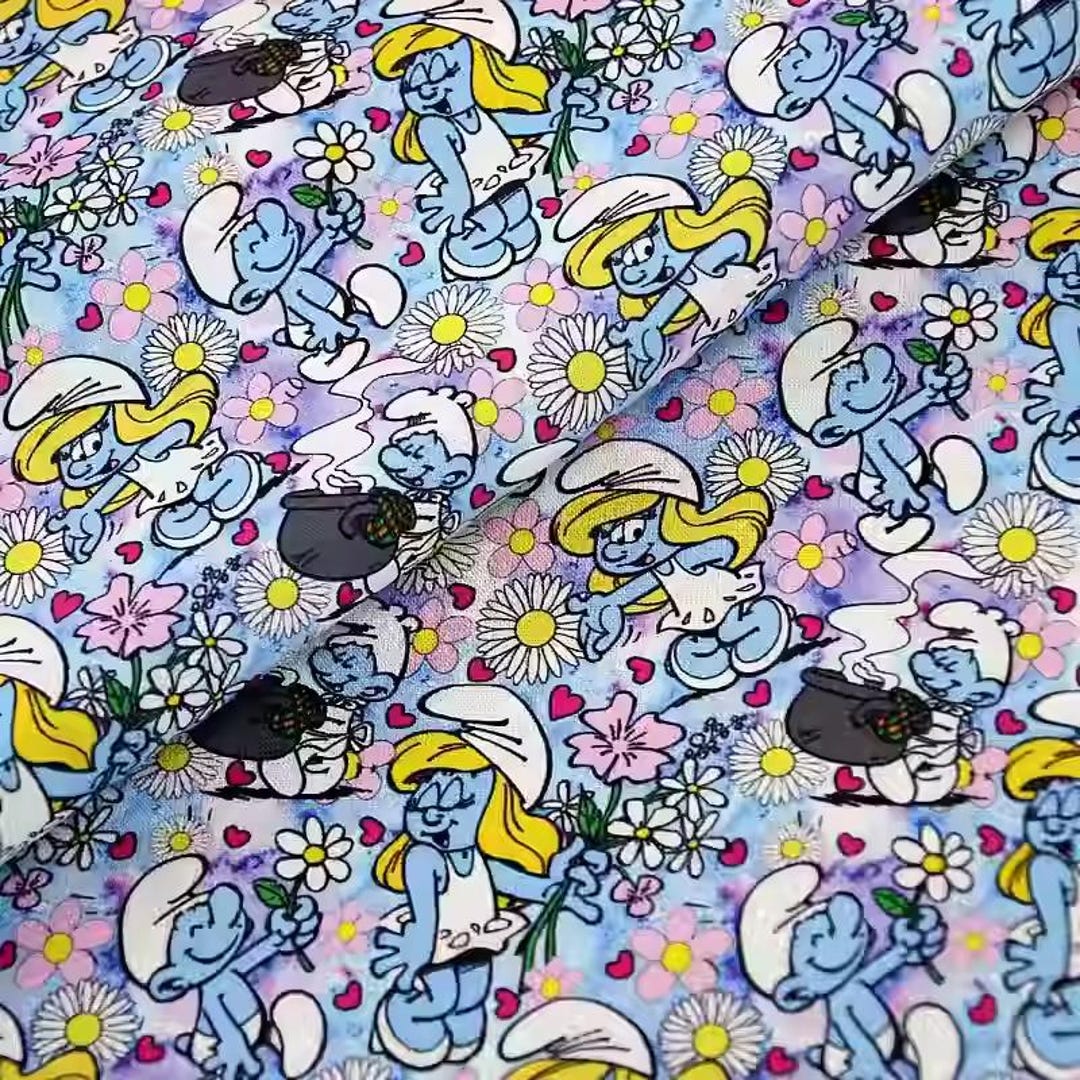 The Smurfs Fabric Cartoon Fabric Cotton Fabric by the Half Meter - Etsy