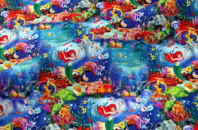 Ariel the Little Mermaid Fabric Princess Cartoon Fabric Cotton Fabric ...