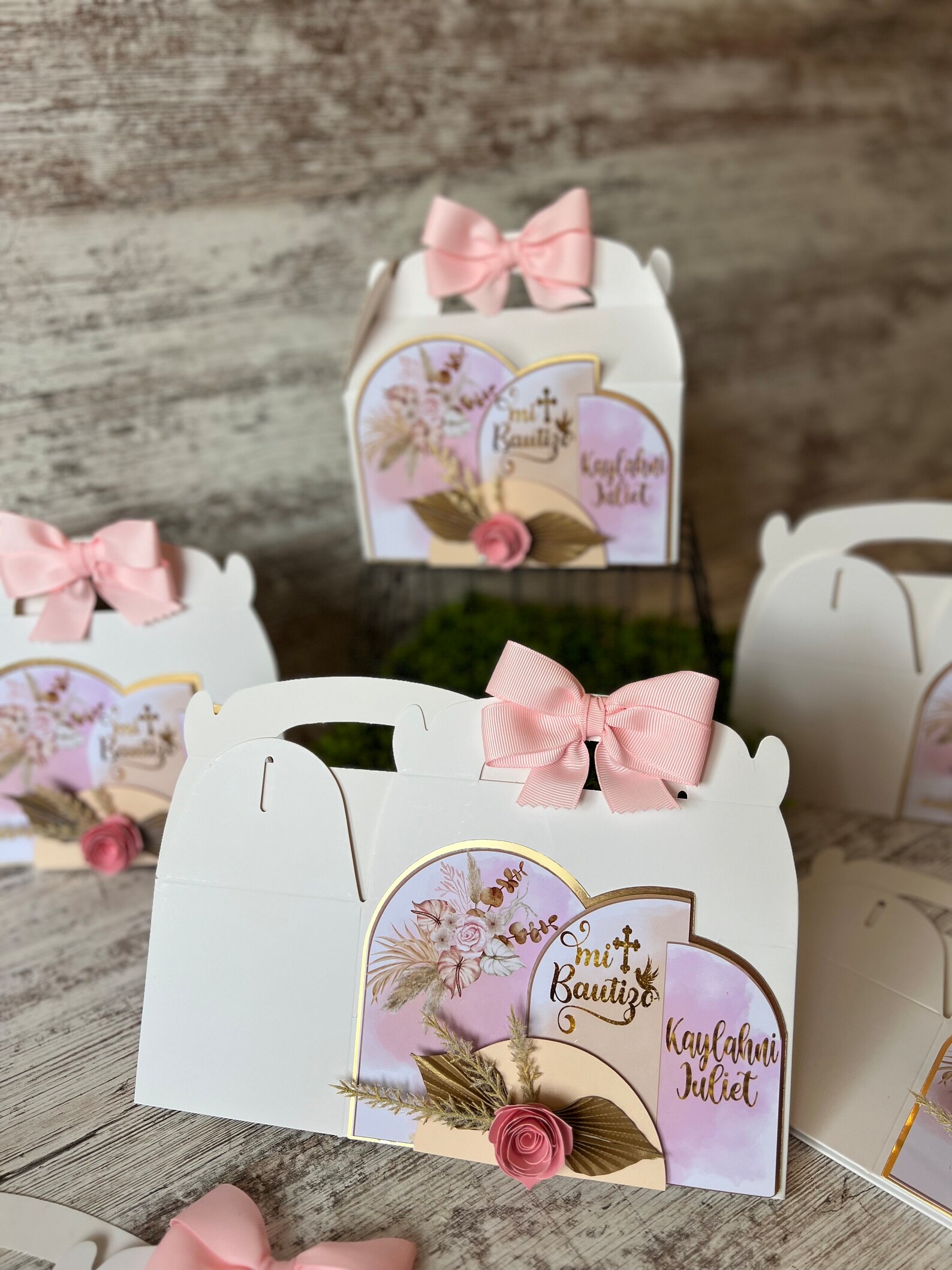 Baptism Boho Gable Box, Boho Party Decorations, Boho Floral Favor Boxes ...