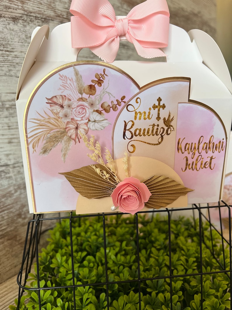 Baptism Boho Gable Box, Boho Party Decorations, Boho Floral Favor Boxes ...