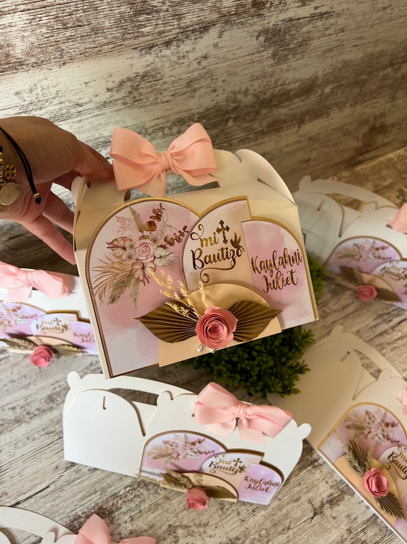 Baptism Boho Gable Box, Boho Party Decorations, Boho Floral Favor Boxes ...