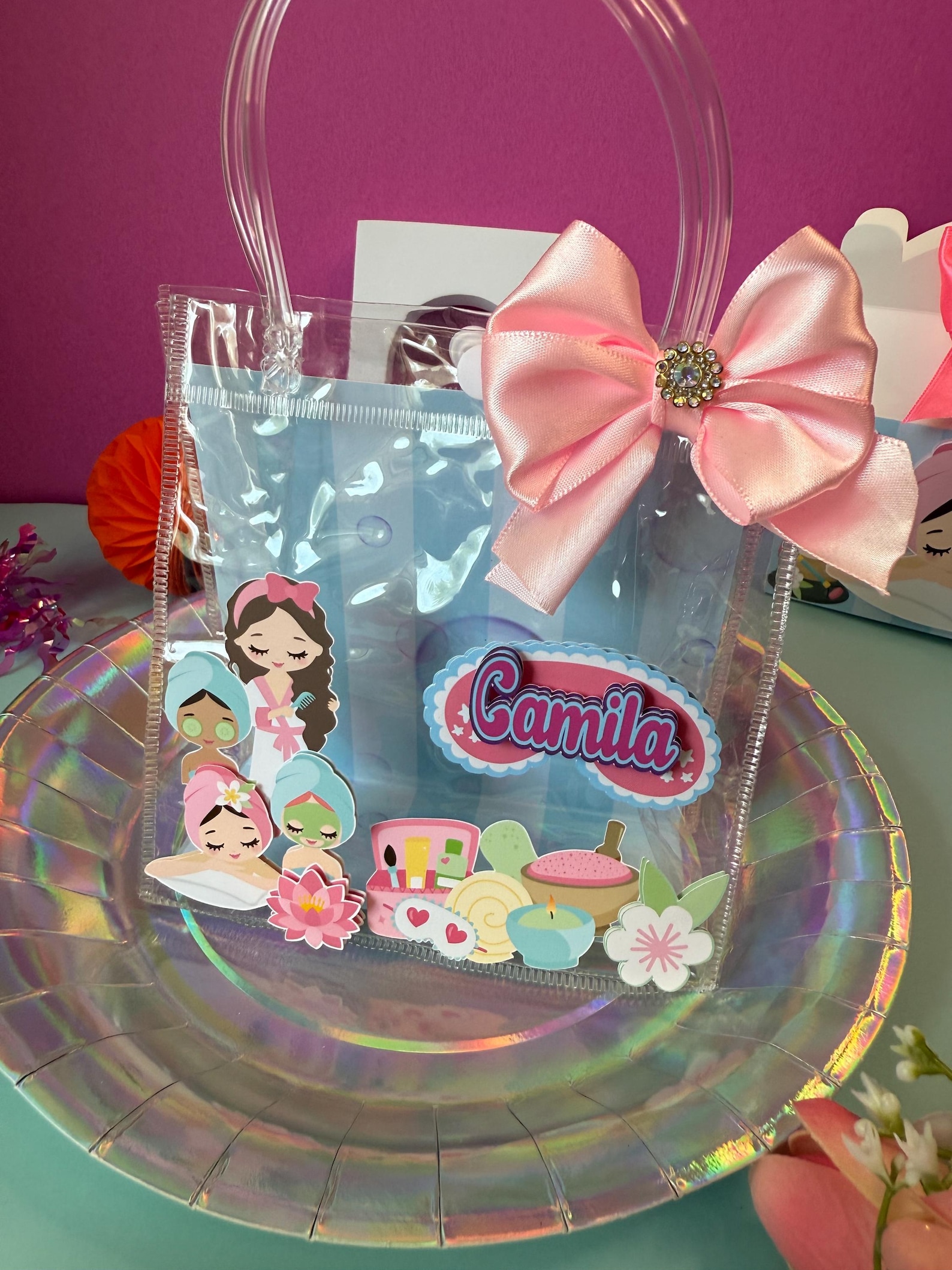Clear Spa Favor Bags, Spa Party Gift Bag, Clear Plastic Favor Bag, Girl ...