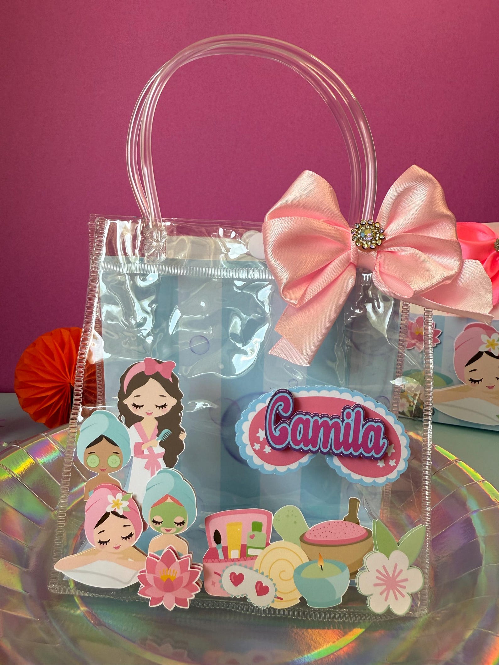 Clear Spa Favor Bags, Spa Party Gift Bag, Clear Plastic Favor Bag, Girl ...