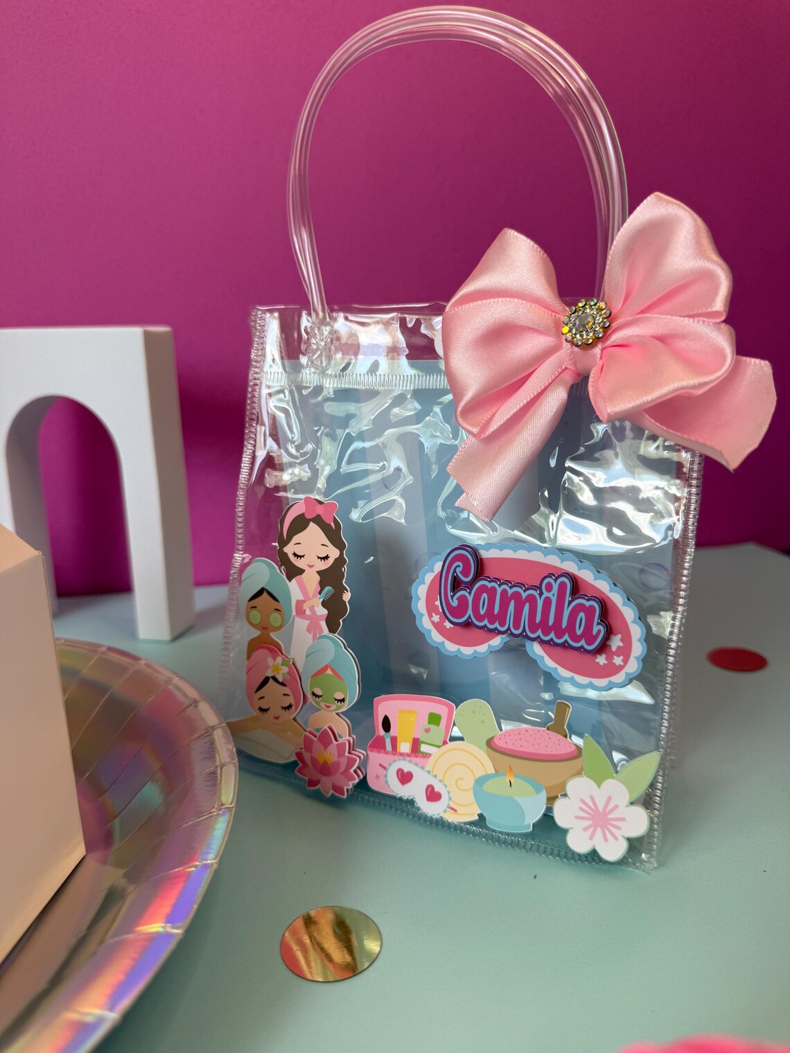 Clear Spa Favor Bags, Spa Party Gift Bag, Clear Plastic Favor Bag, Girl ...