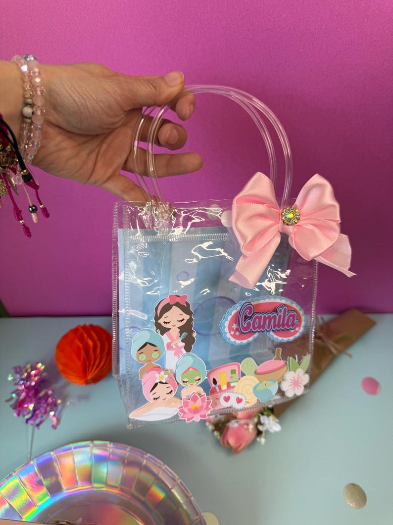 Clear Spa Favor Bags, Spa Party Gift Bag, Clear Plastic Favor Bag, Girl ...