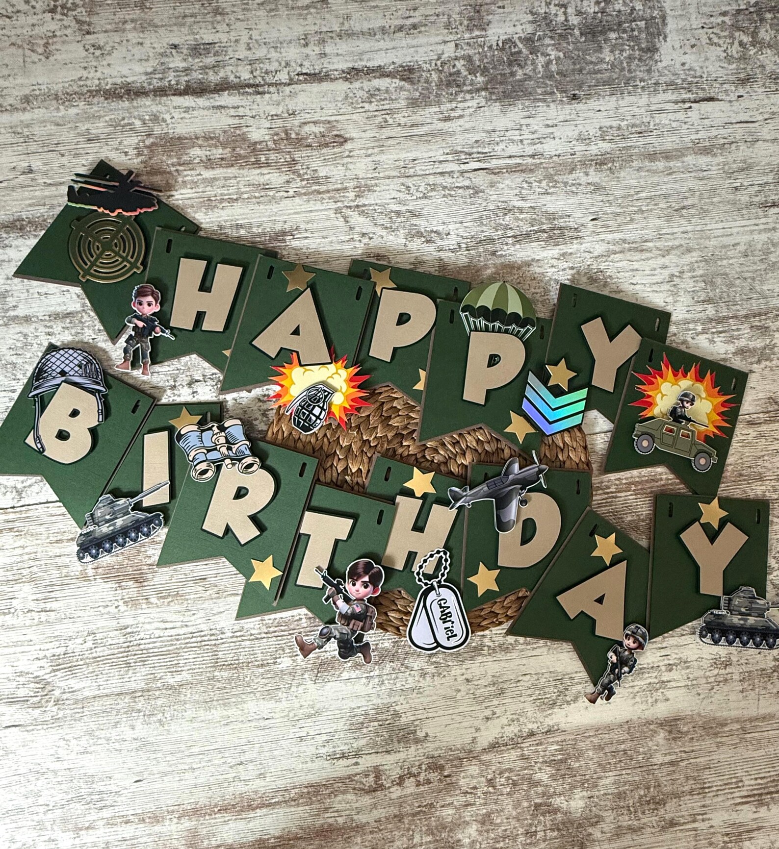 Army Soldier Birthday Banner, Military Theme Party Decoration, Happy ...