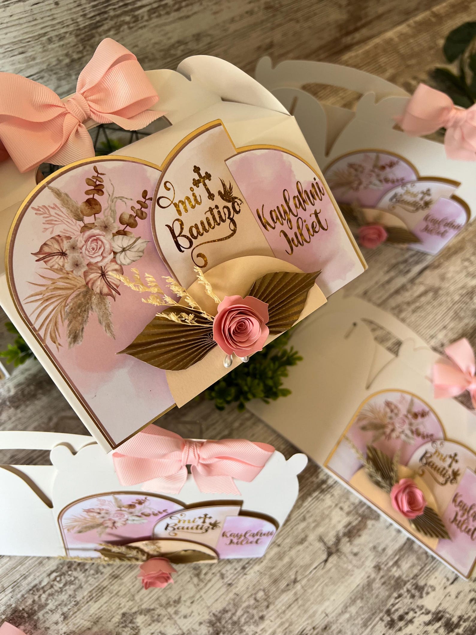 Baptism Boho Gable Box, Boho Party Decorations, Boho Floral Favor Boxes ...