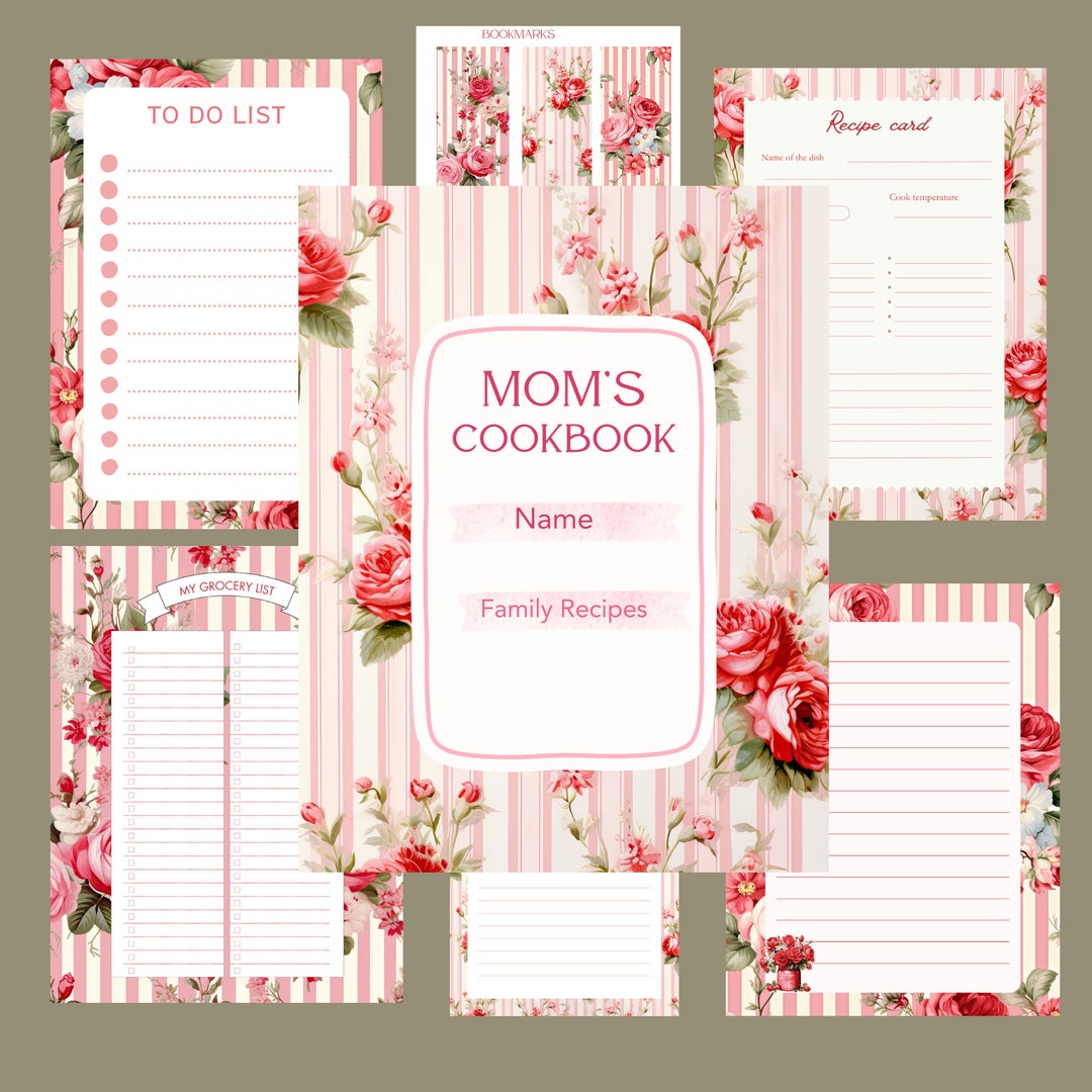 Cookbook Cover, Recipe Card, Grocery List, Stationery, Bookmarks, Index ...