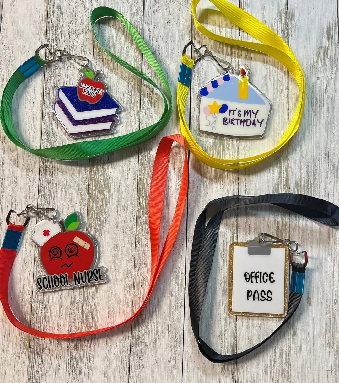 Set of 6 Hall Pass Lanyards - Acrylic Teacher Lanyards, Hall Pass ...