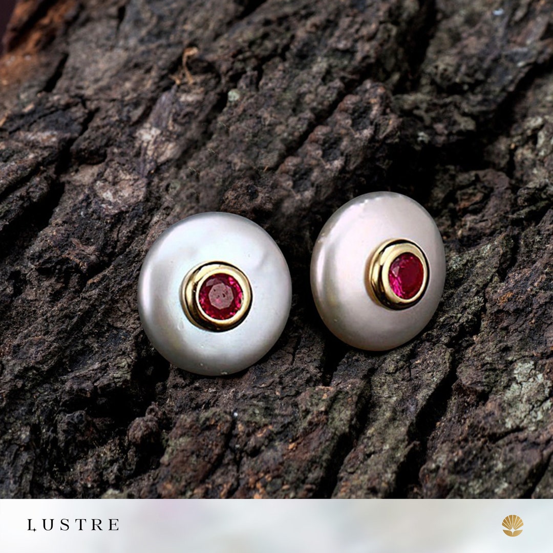 Ruby Gemstone Earrings • Natural Freshwater Pearl Earrings • Birthstone ...