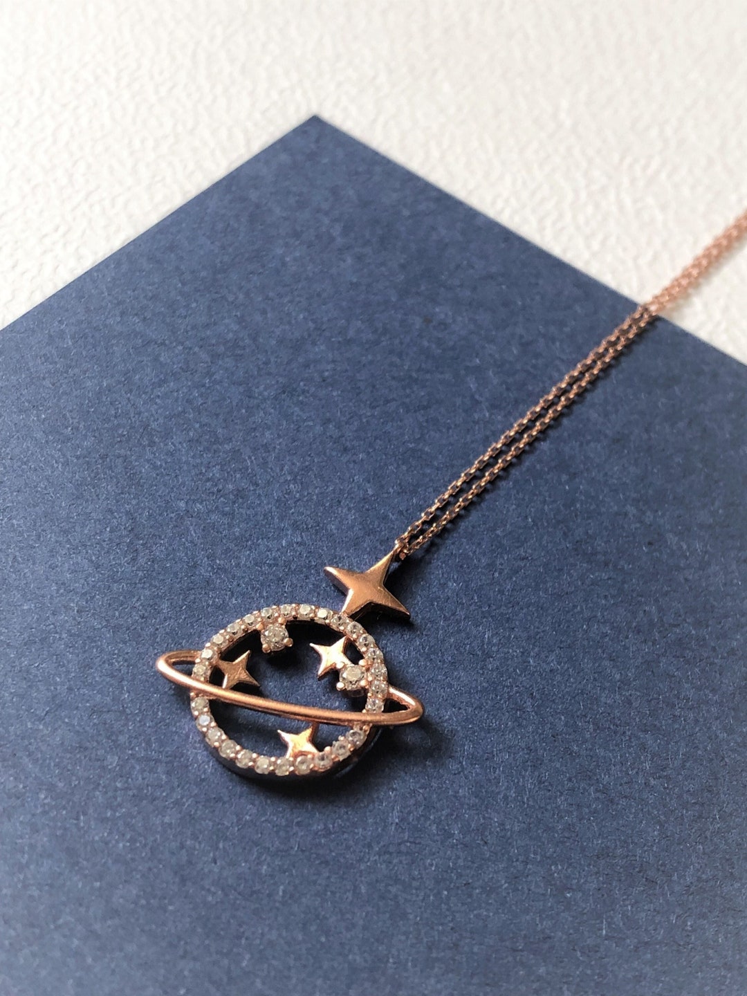 Celestial Planet Necklace in Cubic Zircon, Solid Silver Necklace S925 ...
