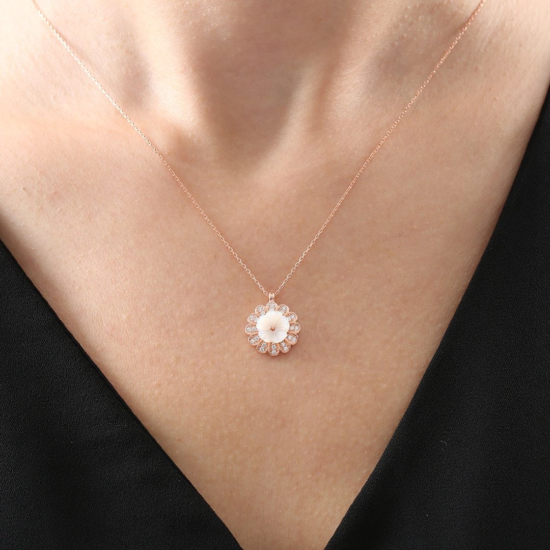 Magnolia Flower Necklace, Minimalist Necklace, Delicate, 14k Gold ...