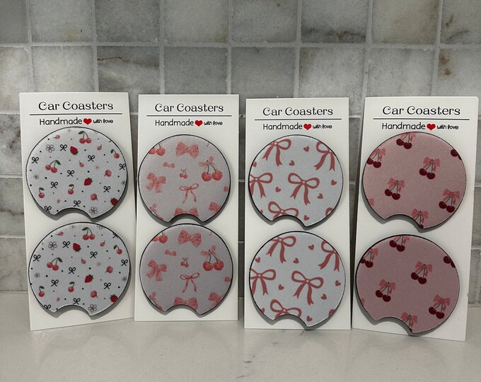 Preppy Coquette Blue Bow Car Coasters, Grandmillinial Car Coasters ...