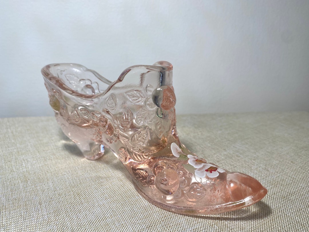 Fenton Roses Vintage Pink Glass Slipper Shoe Handpainted & Signed by ...