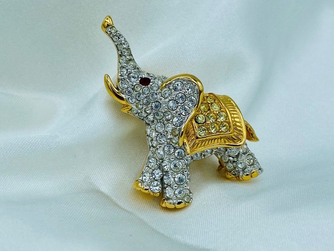 Swarovski Signed Gold Plated Crystal Elephant Brooch Pin - Etsy