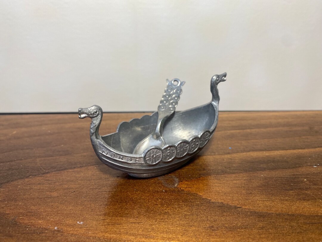 Pewter Viking Ship Salt Cellar With Spoon, Norway - Etsy