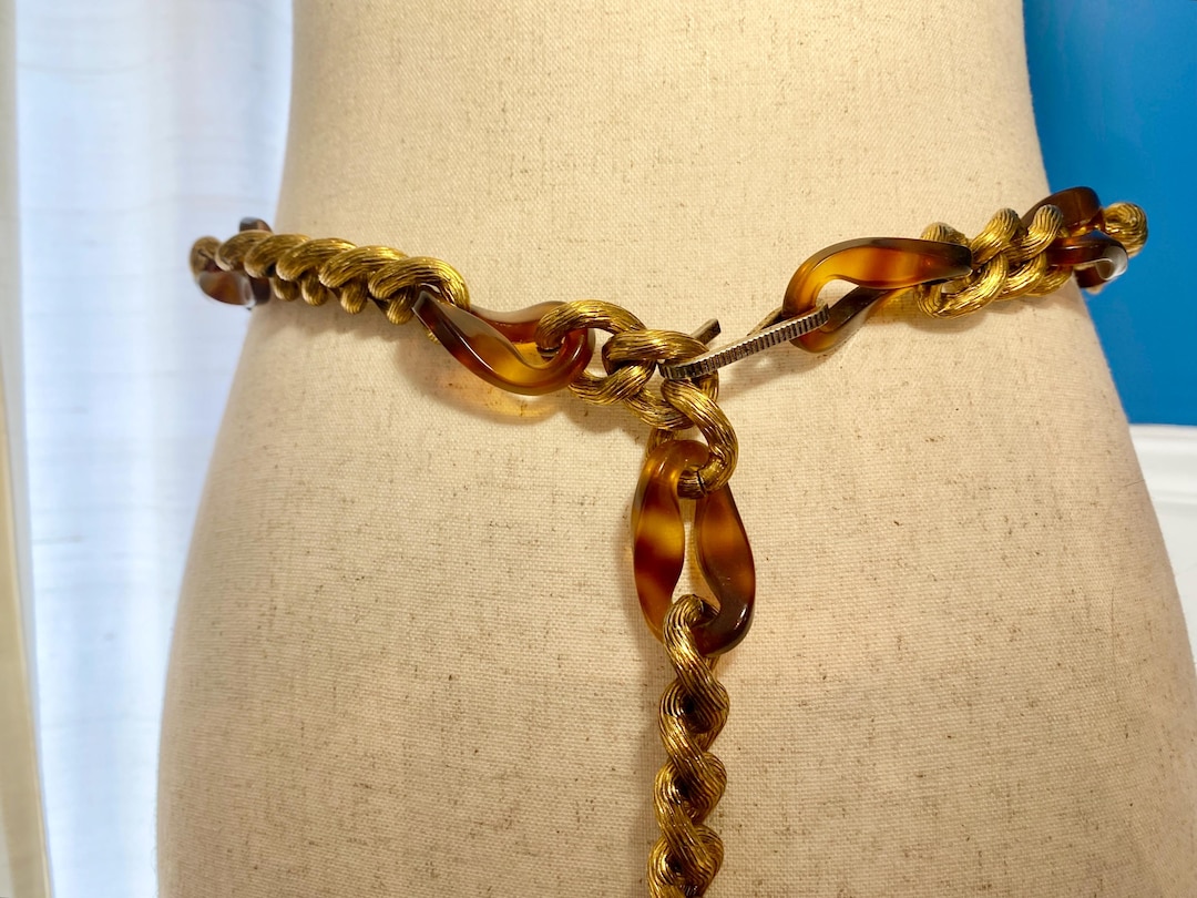 Vintage 70s Dark Textured Gold-tone and Tortoise Shell Chunky Twisted ...