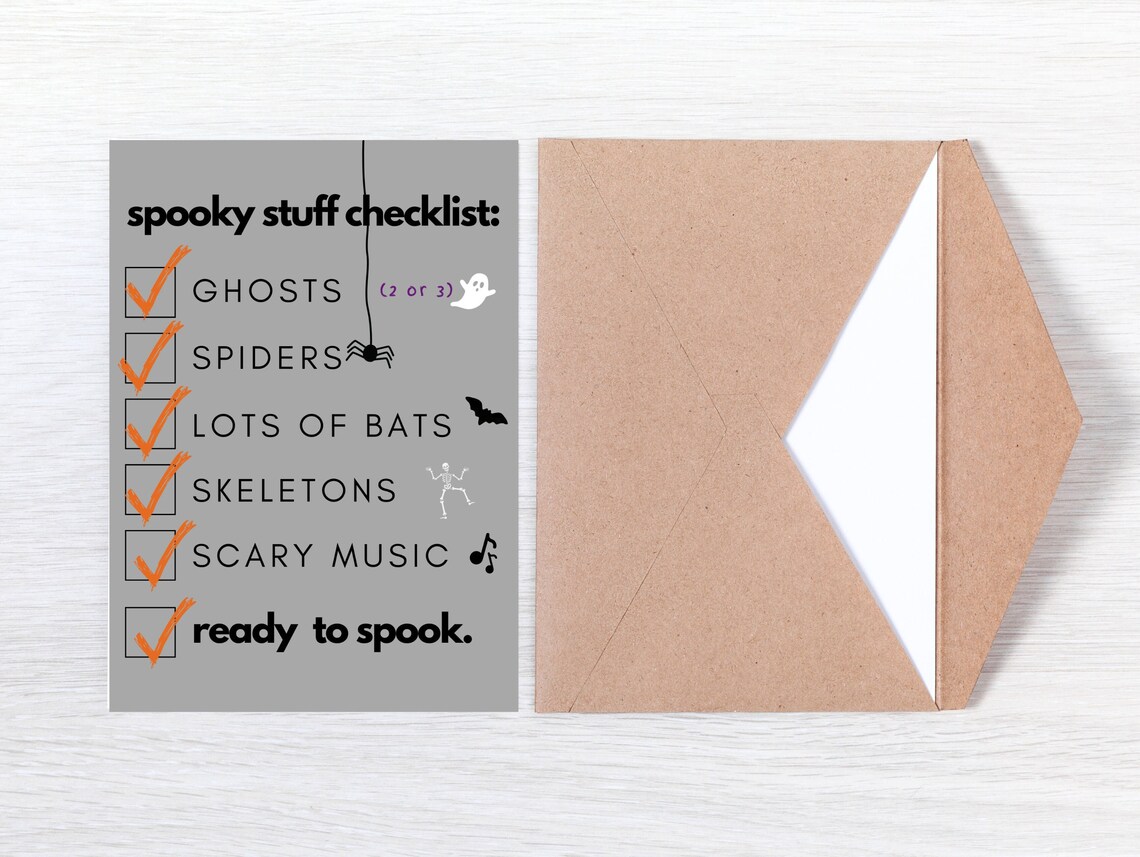 Funny Halloween Notecard: Spooky Checklist Design (4.25 X 5.5) - Etsy