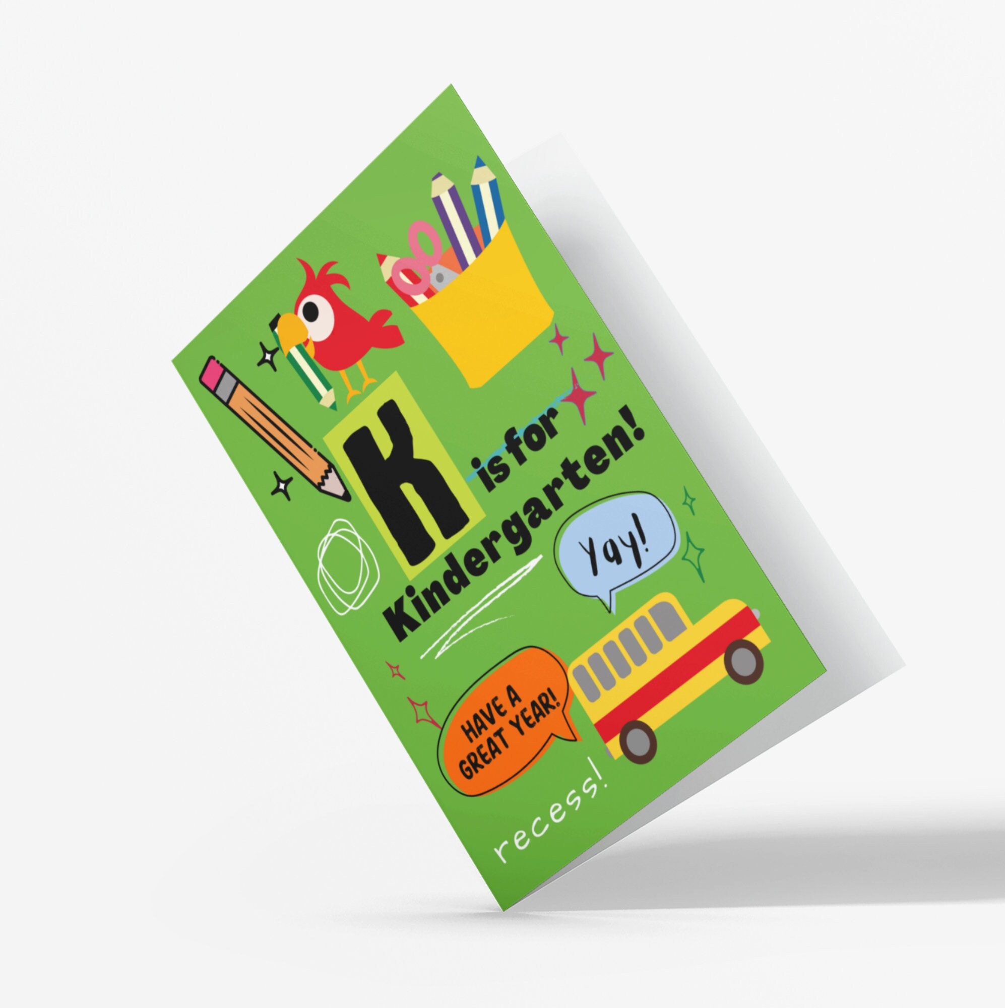 Kindergarten Back-to-school Greeting Card: 5x7 Blank Card With Envelope ...