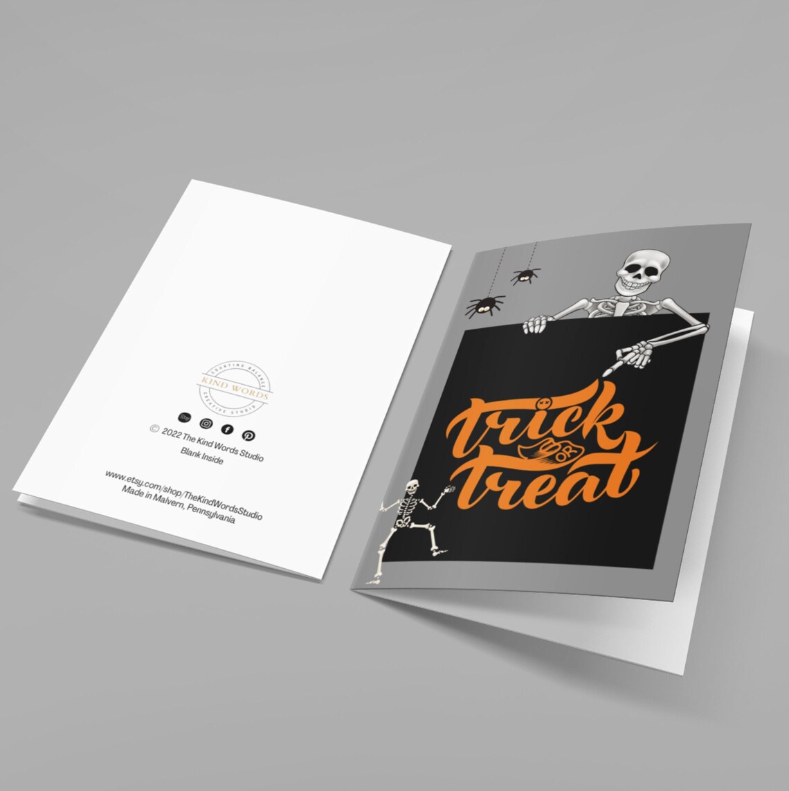 Trick or Treat Skeletons Halloween Notecard Happy Halloween - Etsy