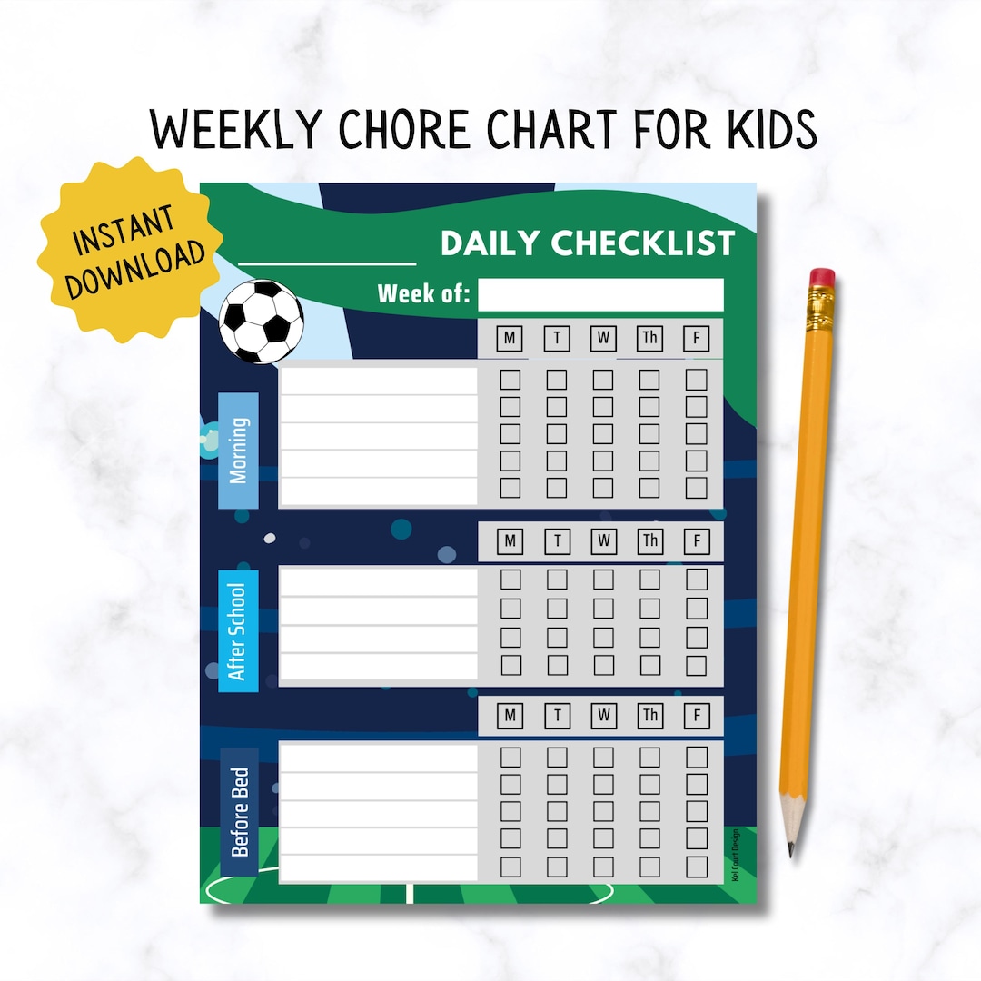 Printable Daily Chore Chart for Kids Soccer-themed Daily Checklist ...