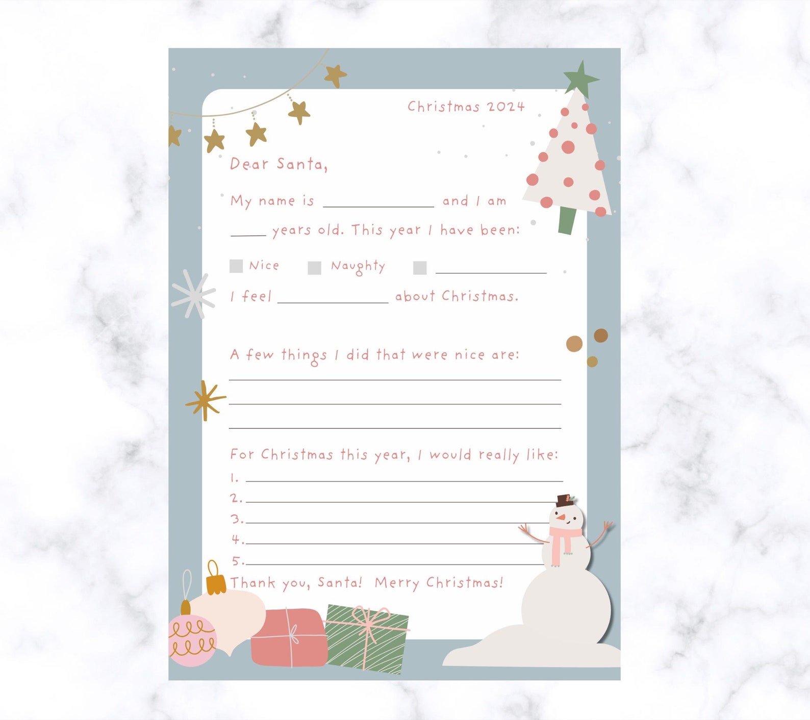 Instant Download Printable Kids Letter to Santa Christmas Festive Gift ...