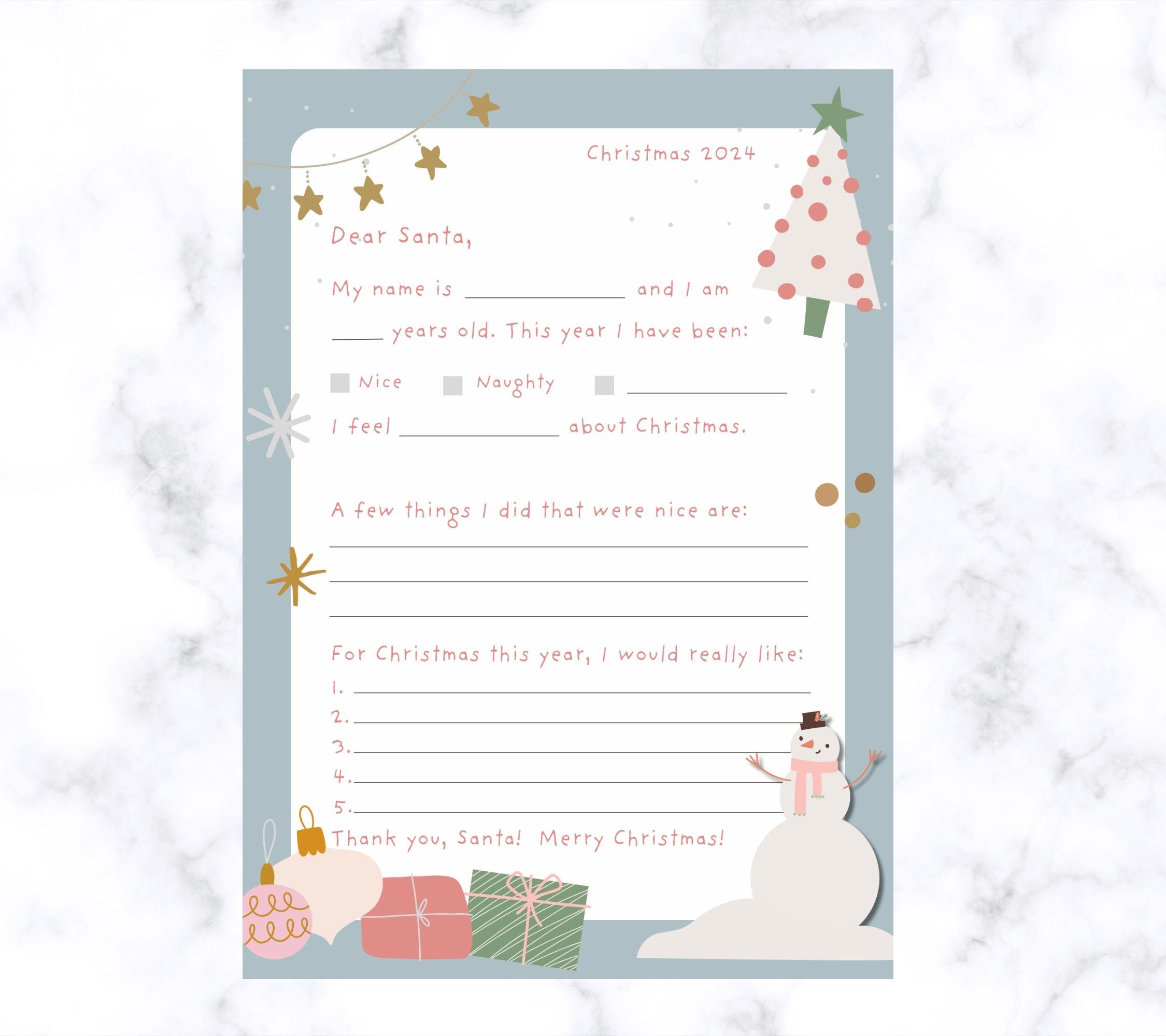 Instant Download Printable Kids Letter to Santa Christmas Festive Gift ...