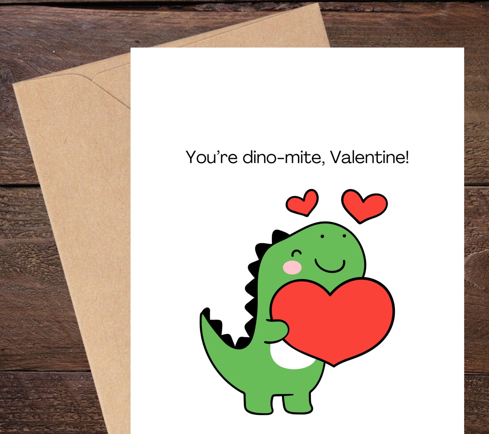Dinosaur Valentine Card for Kids: Dino-mite Greeting Card - Etsy