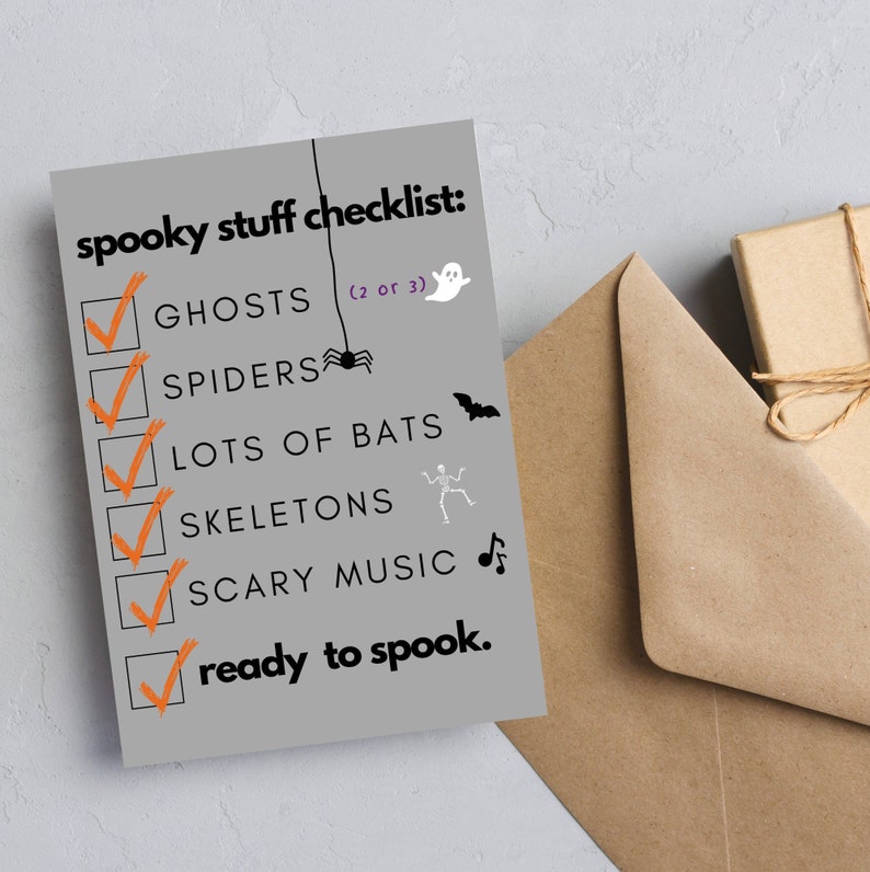 Funny Halloween Notecard: Spooky Checklist Design (4.25 X 5.5) - Etsy