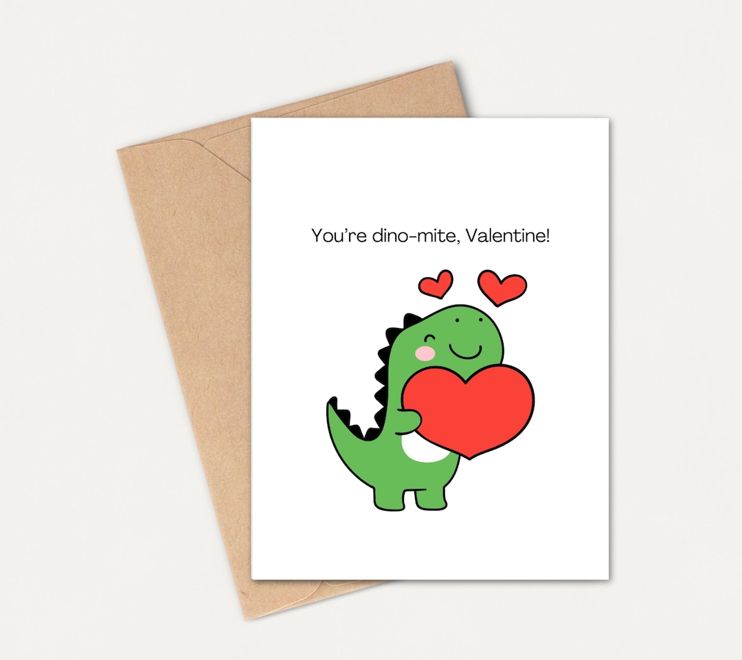 Dinosaur Valentine Card for Kids: Dino-mite Greeting Card - Etsy