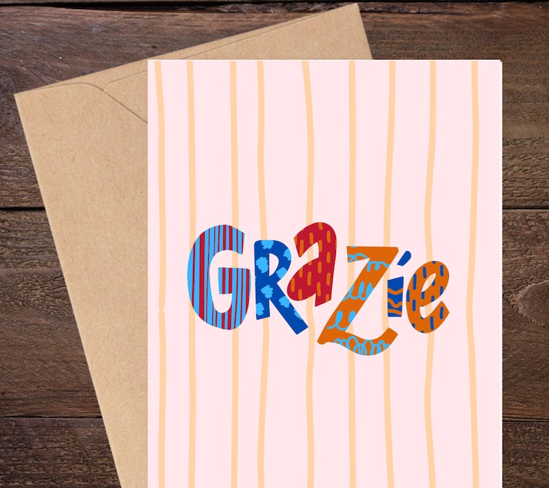Grazie Thank You Card: Italian Stationery With Colorful Design (4.25 X ...