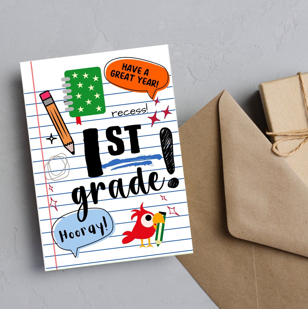1st Grade Back-to-school Card: Vibrant Collage, Blank Inside (5x7) - Etsy