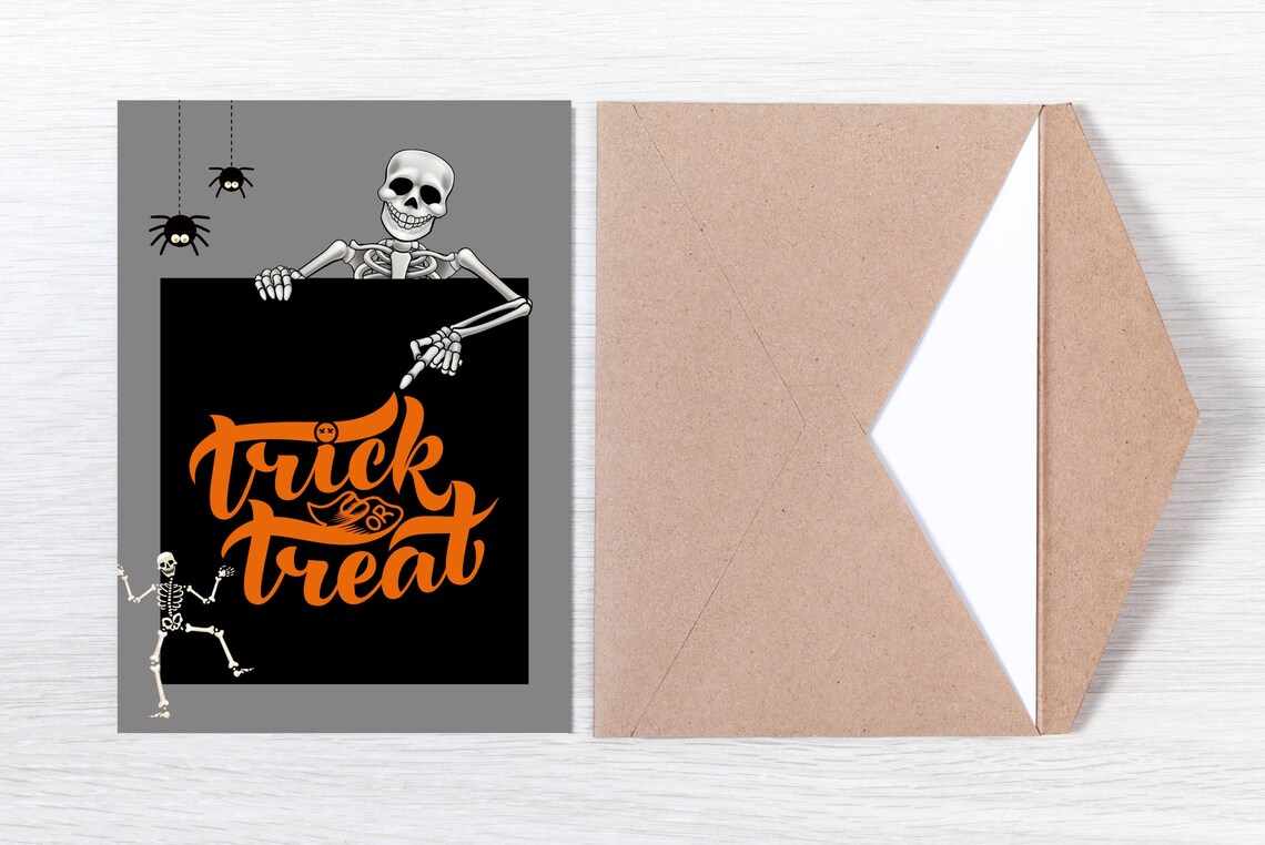 Trick or Treat Skeletons Halloween Notecard Happy Halloween - Etsy
