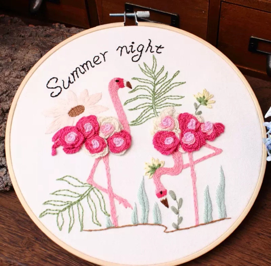 Flamingo Embroidery Kit for Beginner | Modern Embroidery Kit for Gift ...