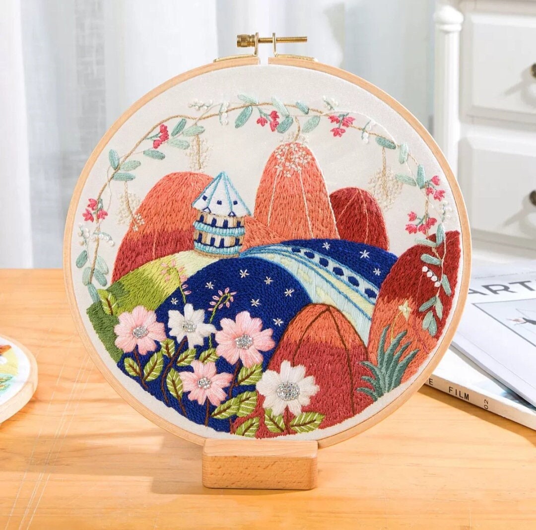 Flower Embroidery Kit for Beginner Modern Embroidery Kit for Gift Hand ...