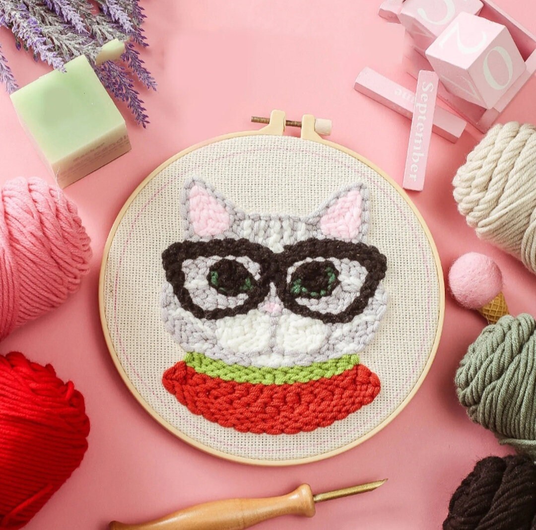 Punch Needle Kit for Beginner | Modern Cat Punch Needle Kit With ...