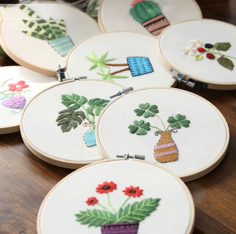 Plants Embroidery Kit for Beginner Modern Embroidery Kit for Gift Hand ...
